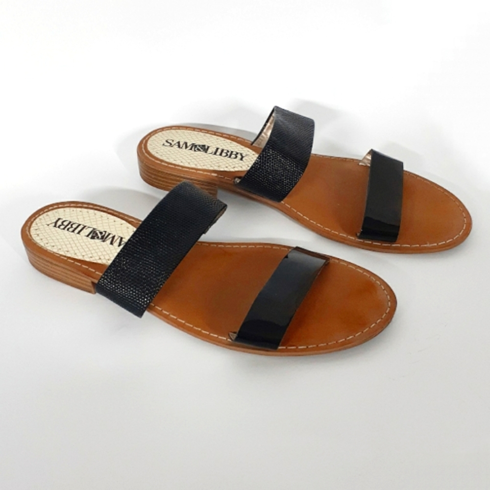 Sam & Libby Black And Tan Slides - Gem